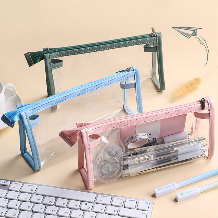 P PVC Transparent Pencil Case Student Simple Large-Capacity Zipper ...