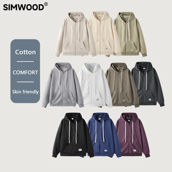 SIMWOOD Zipper Hoodie Oversize Sweatshirt Unisex Plain Casual Basic ...