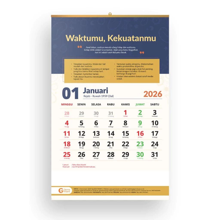 Kalender Nasional 2026 - Kalender Dinding 2026 - Kalender Gantung 2026 ...