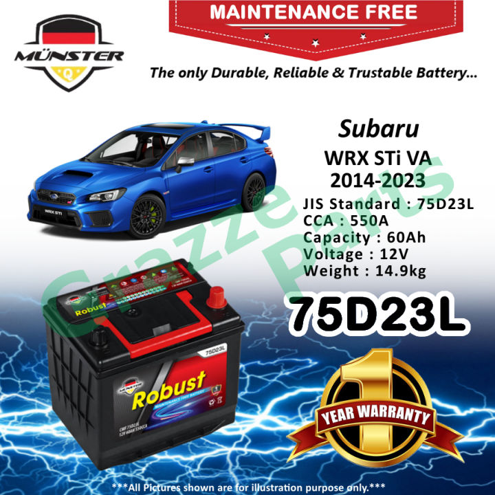 Münster Robust MF CMF 75D23 | 75D23L (60AH) Car Battery Bateri Kereta for Subaru WRX STi VA 2014 ...