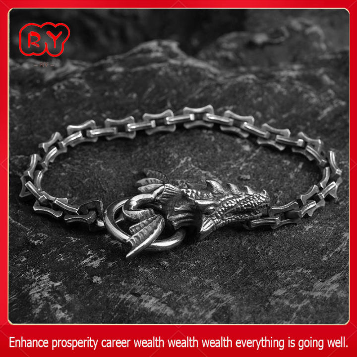 RY-Dragon bone bracelet men's fashion dominant hip-hop dragon head ...