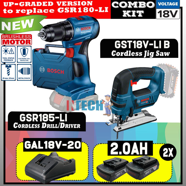 BOSCH COMBO KIT GSR185-LI CORDLESS DRILL/DRIVER BRUSHLESS MOTOR C/W ...