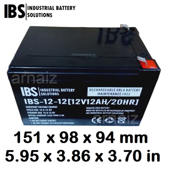 E-Bike Battery 12V 12Ah 20hr 12 Volts 12 Ampere EBike UPS Battery IBS IBS-12-12 Rechargeable ...