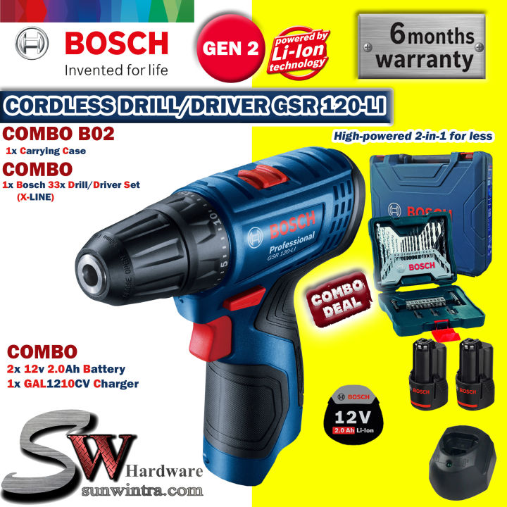 COMBO Bosch GSR120-LI Cordless Drill/Driver WITH X-Line,**SOLO or ...
