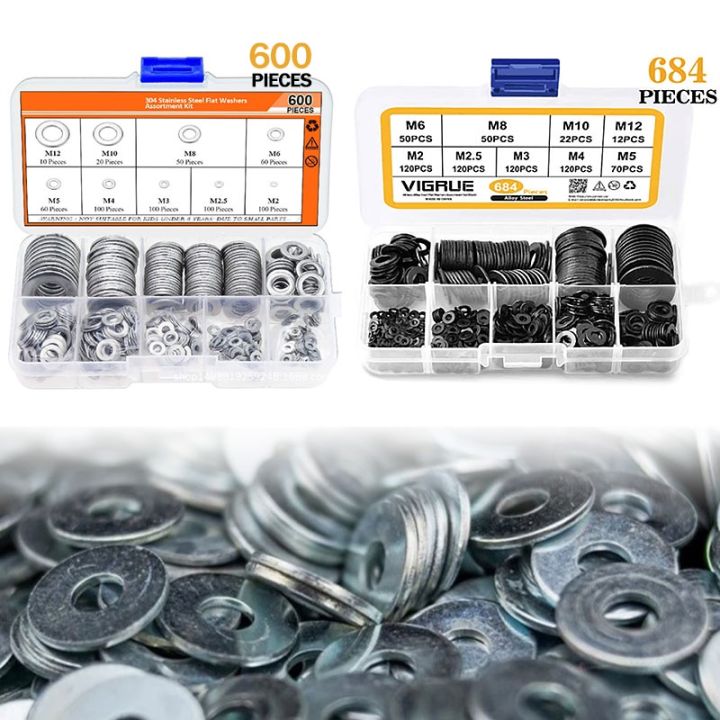 684pcs M2-M12 Stainless Steel Flat Washers Ordinary Metal Washers ...