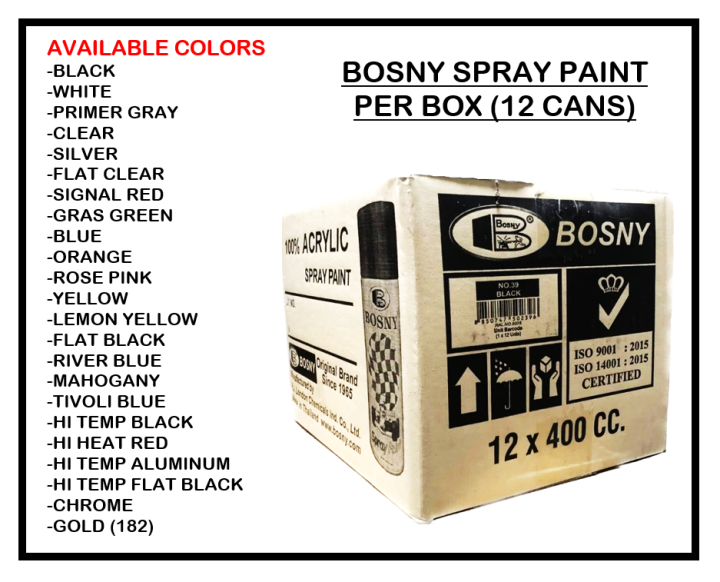BOSNY SPRAY PAINT PER BOX OR 12 CANS | Lazada PH