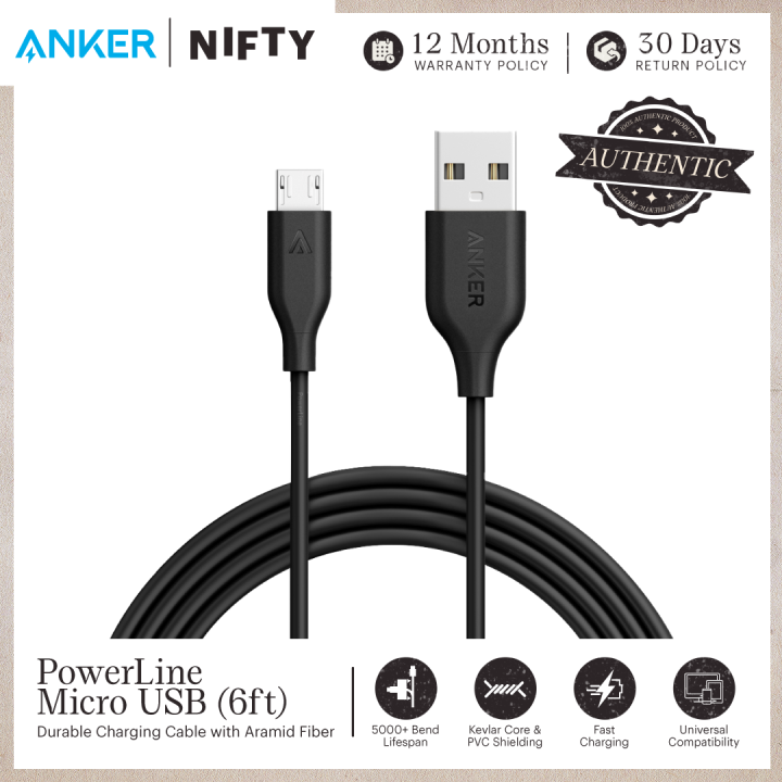 Anker Powerline Micro USB Charging Cable, 6ft, Lasts 10X Longer, Fast ...
