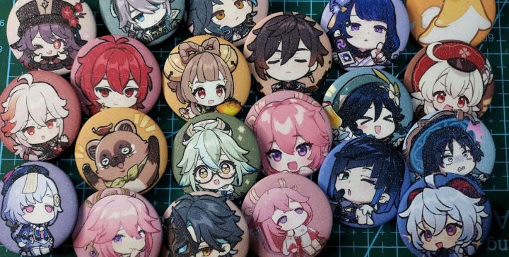 Genshin glittered button pins (batch 1) | Lazada PH