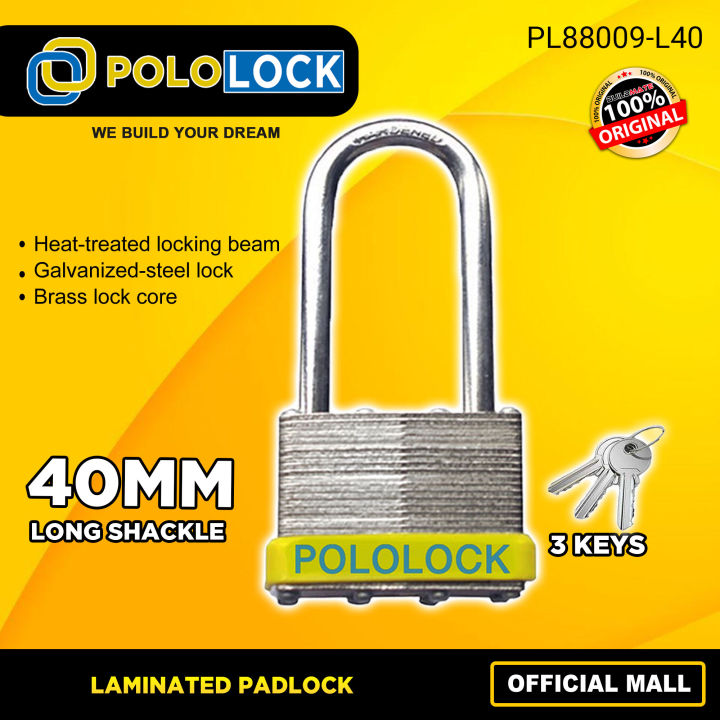 Pololock 40mm Laminated Padlock Long Shackle With 3PCS Brass Key Door ...