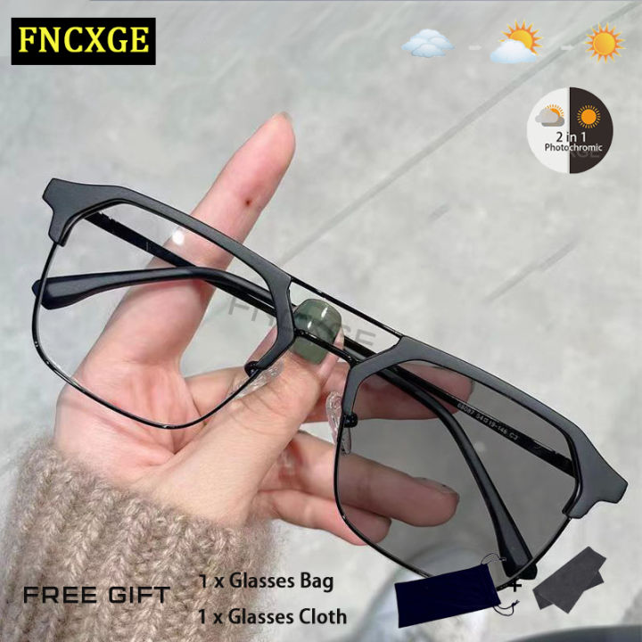 FNCXGE แว่นกรองแสงเปลี่ยนสี เลนส์เปลี่ยนสีได้ แว่นตาสายสั้น 0.0 ถึง -6.0 ป้องกันรังสี เลนส์ถอด ...