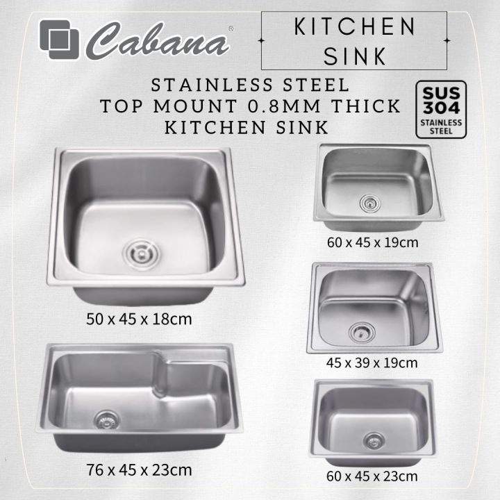 [SAKURA MARK] CABANA Top Mount Single Sink 0.8mm Thick Stainless Steel ...