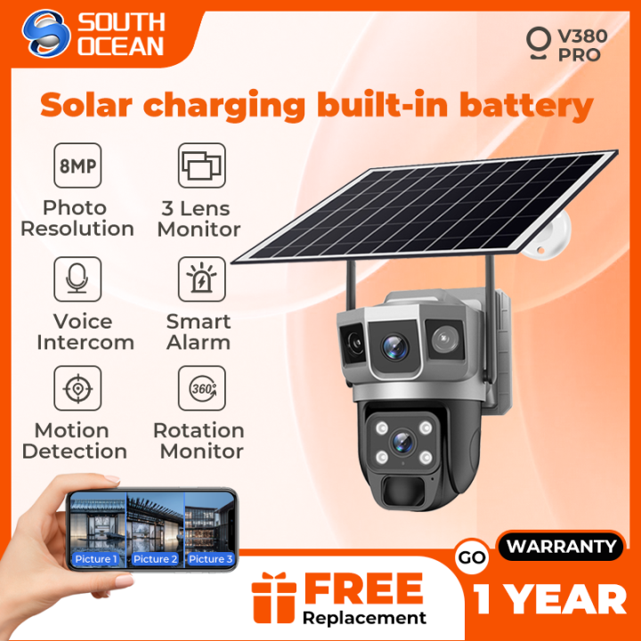V380 Pro 3 Screen 2 Lens 8MP Solar CCTV Camera WIFI Wireless Outdoor Waterproof 4G SIM Card IP ...