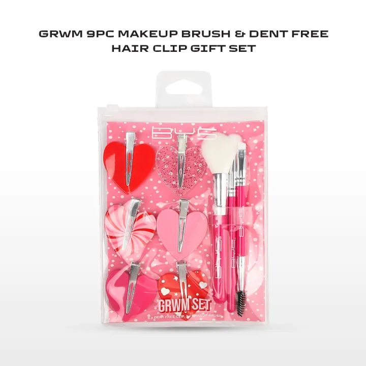 BYS GRWM 9pc Makeup Brush & Dent Free Hair Clip Gift Set Hearts | Lazada PH