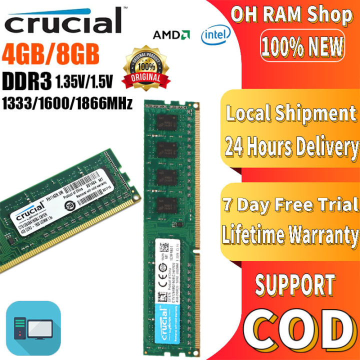 【Local delivery】Crucial 4GB 8GB Ram DDR3 DDR3L 1333MHZ 1600MHz 1866MHZ Desktop Memory DIMM PC3 ...