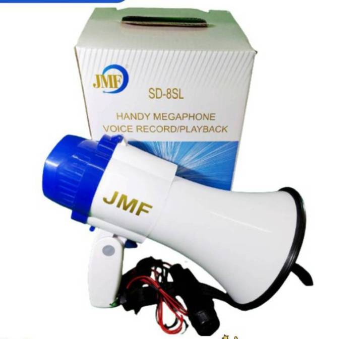 JMF โทรโข่ง (พร้อมแบตเตอรี่+ไมโครโฟน) สามารถอัดเสียงได้ + มีเสียงไซเรน มี 2 สี (น้ำเงิน,แดง ...