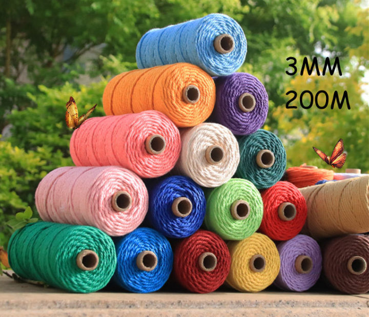 3mm Crochet Cotton Cord Macrame Rope 3mm彩色编织棉线 200m | Lazada