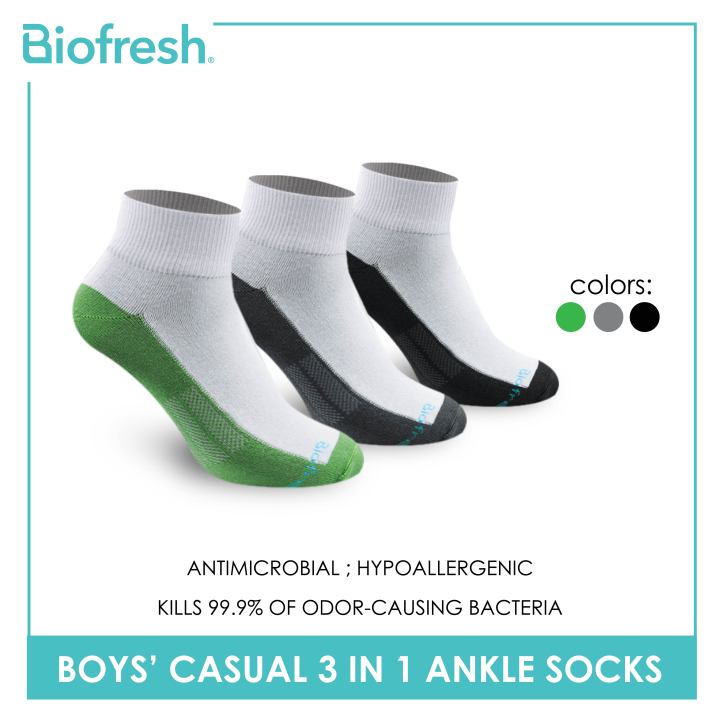 Biofresh Boys’ Antimicrobial Cotton Lite Casual Ankle Socks 3 pairs in ...