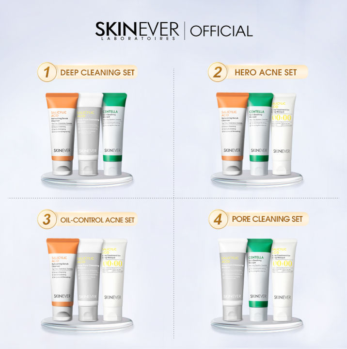 SKINEVER 3pcs Bundle Anti Acne Sleep Mask Refreshing Scrub Cleanser ...