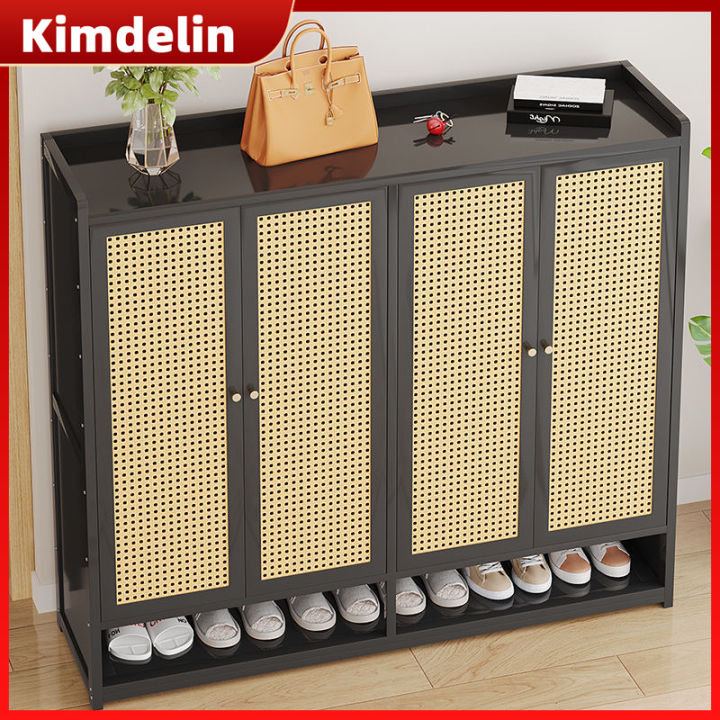 KIMDELIN Shoe Cabinet Rattan Door Multi-Layer Large Capacity Shoe Rack ...