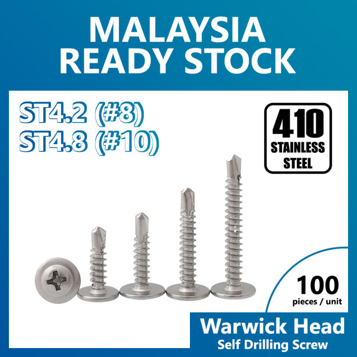 ST4.2 ST4.8 Pan Flat Head Warwick Wafer Self Drilling Screw 410 Stainless Steel Roof Stronger ...