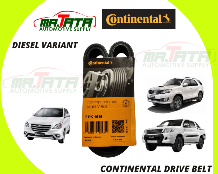 Continental Drive Belt 7PK1516 for D4D Toyota Fortuner , Innova and ...