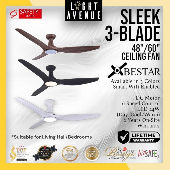 BESTAR Sleek Ceiling Fan with LED Light and Remote Control 3 Blade 48 ...