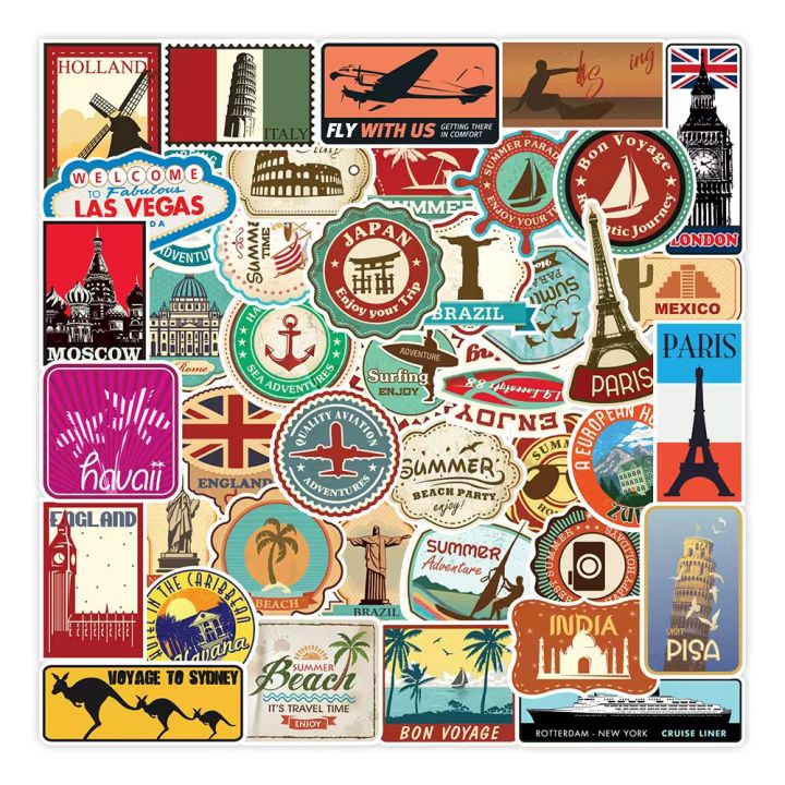 SCS.100pcs Travel Maps Graffiti Stickers Suitcase Mobile Phone Car ...