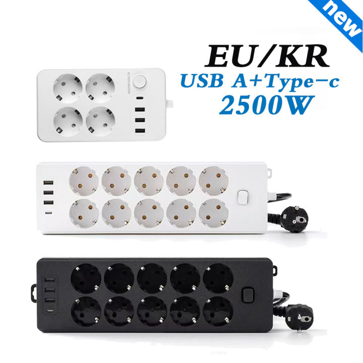 EU KR Power Extension Electrical Socket with USB Type-c 2000W AC 110V ...