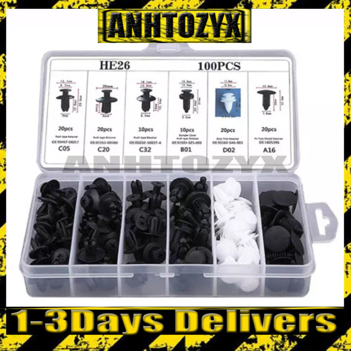 100PCS Bumper Fender Car Retainer Accessory Screw Rivets Set Fastener ...
