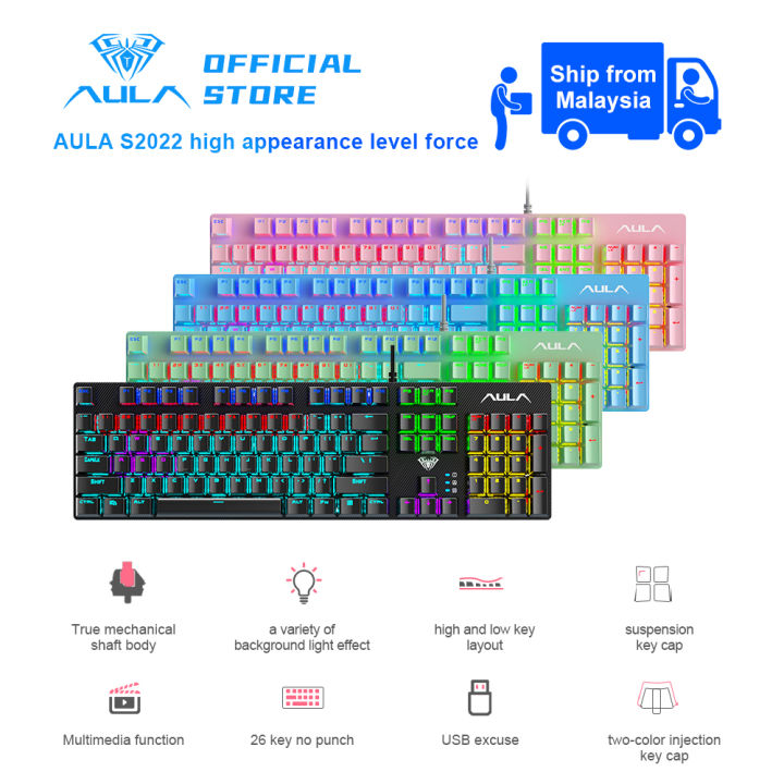 AULA S2022 Mechanical Gaming Keyboard, Marco Programming High and Low ...
