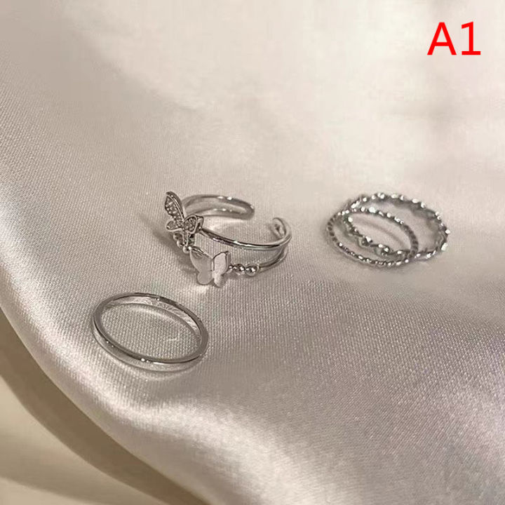 YADUN2 3Pcs 4Pcs Hip Hop Punk Open Adjustable Rings Set Womens Ring ...