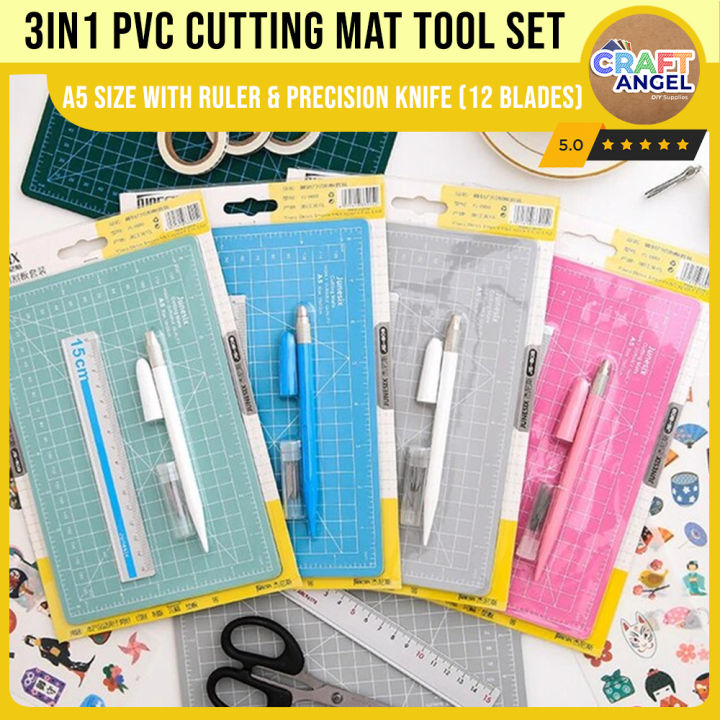 3in1 PVC Cutting Mat Tool Set A5 Size with Ruler & Precision Knife (12 ...
