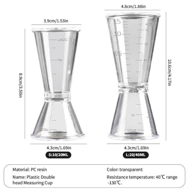 20/40CC Acrylic Clear Double Jigger Measuring Cup Measuring Cup for ...