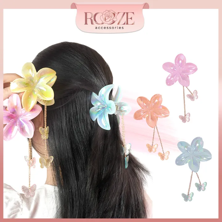 Jepit Rambut Bunga Kamboja Hologram Transparant Glossy Charm Kupu Kupu ...