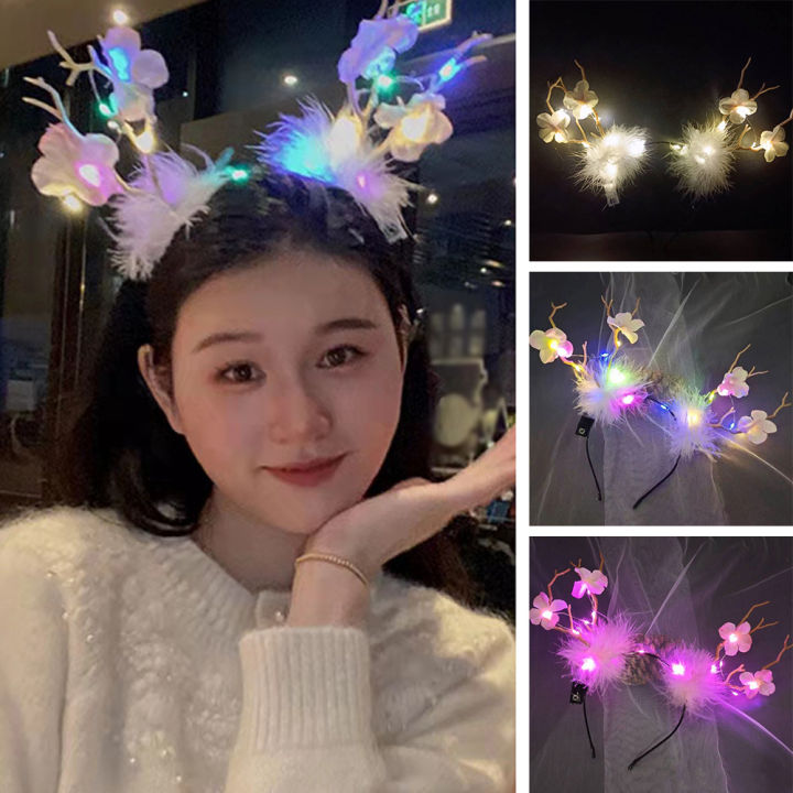 1 PC Party Glow Headband LED Luminous Headband Antler Feather Hairband ...
