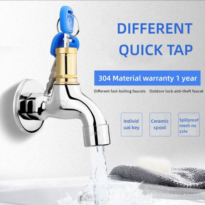 OCEAN WORLD Anti-Theft Faucet Water Tap with Lock Key Alloy Key Switch ...
