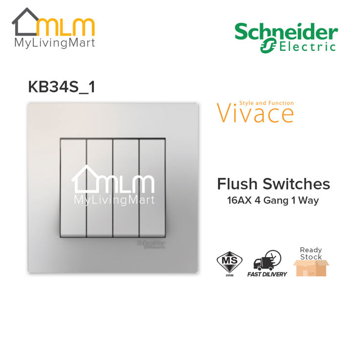 Schneider Vivace Flush Switch 16AX 4 Gang 1 Way White SIRIM 86mm x 86mm ... Schneider Vivace Flush Switch 16AX 4 Gang 1 Way White SIRIM 86mm x 86mm ...