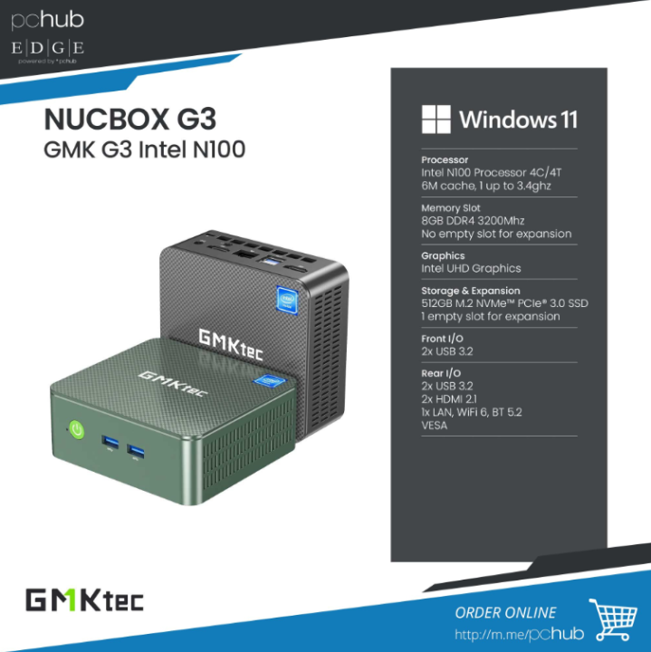 PChub | GMKtec NUC Box G3, Intel N100 3.4 GHz, 8gb, 512gb NVMe, Gb lan ...
