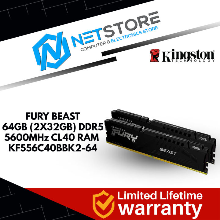 KINGSTON FURY BEAST 64GB (32GB*2) DDR5 5600MHz MEMORY KIT CL40 - BLACK - KF556C40BBK2-64 | Lazada