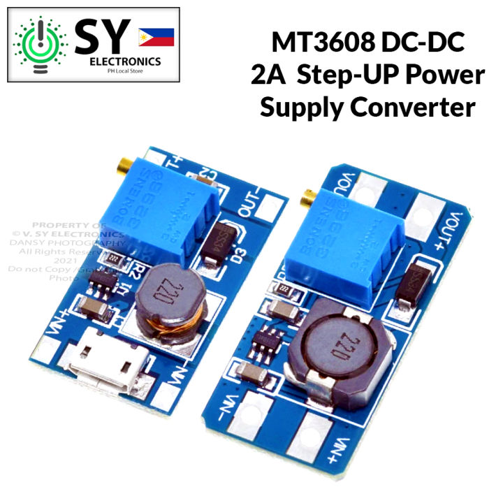 MT3608 DC-DC 2A Step UP Boost Power Supply Module Converter Board Converts 3V 5V 9V 12V 24V to ...