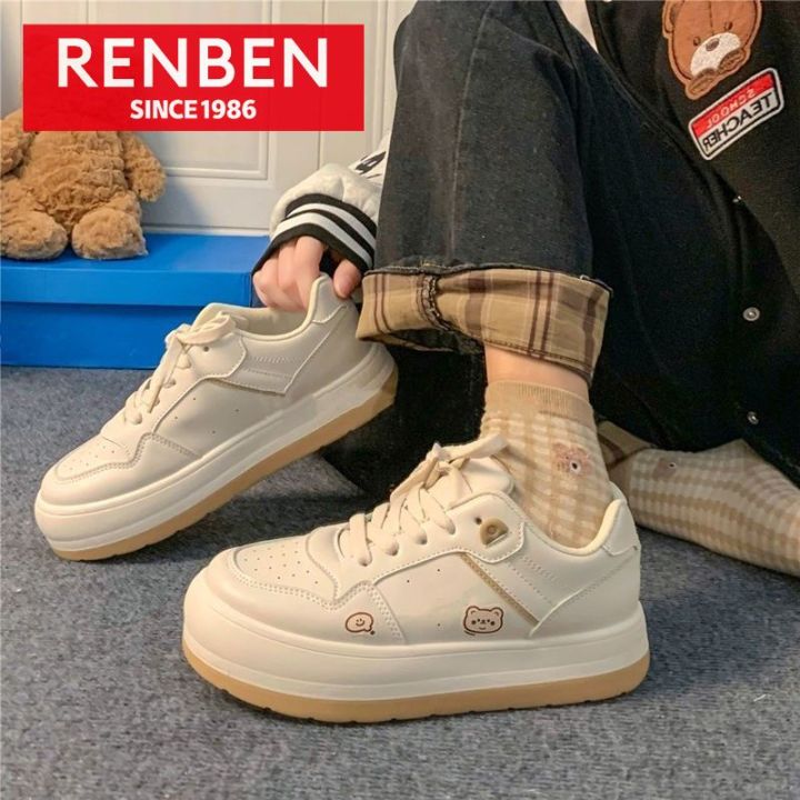 RENBEN Cream toe shoes little white shoes woman INS versatile high-value student niche board ...