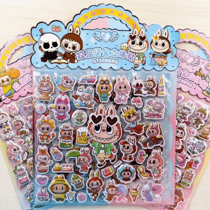 ZHIMUA Kawaii Labubu Sticker Stamping 3D Cut Sticker Double-Layer 3D ...