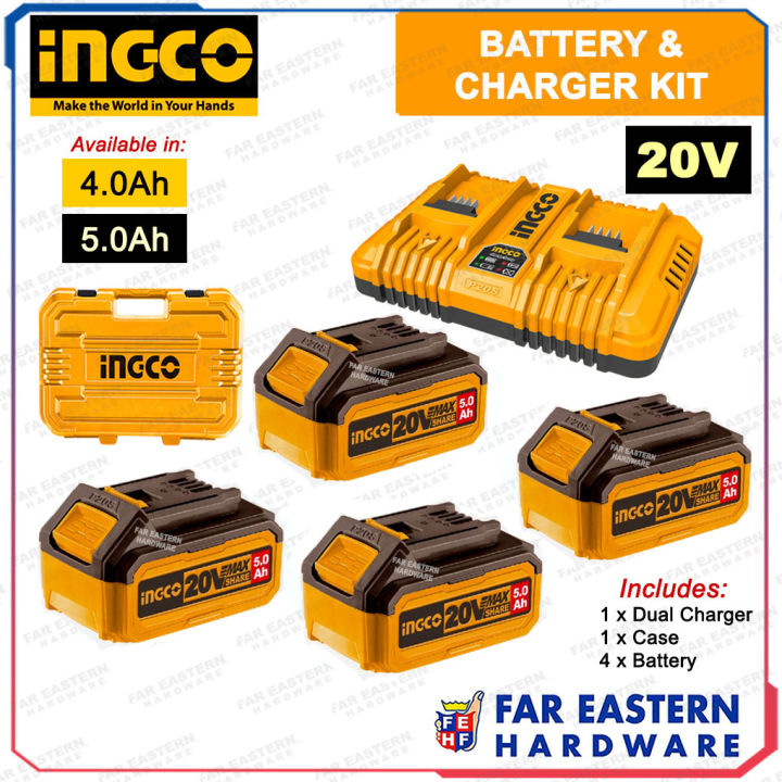 INGCO Battery & Charger Kit 20V for Cordless Power Tools 2.0Ah | 4.0Ah ...
