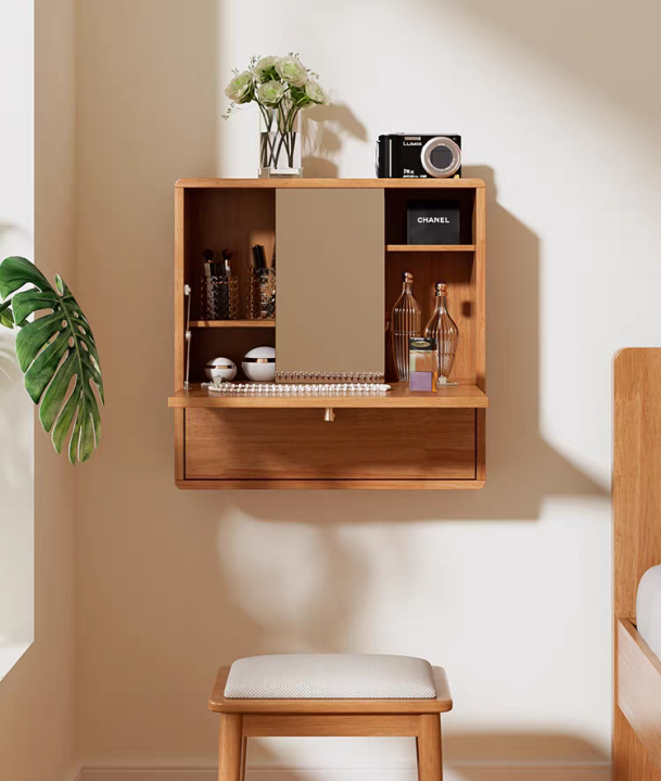 25kg Solid Oak Wood Floating Vanity Table with Drawer, Wall Mounted ...