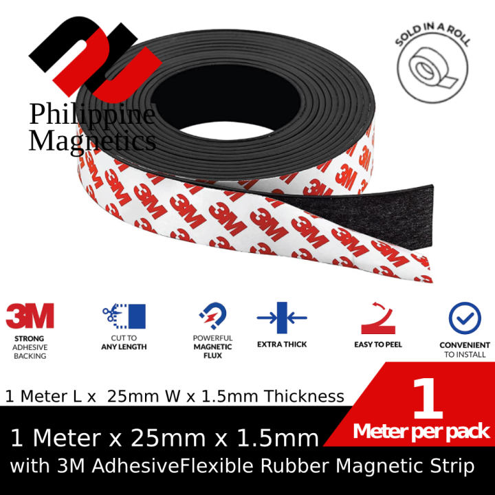 1Meter 25mm x 1.5mm Magnetic Rubber Strip with 3M Adhesive Flexible ...