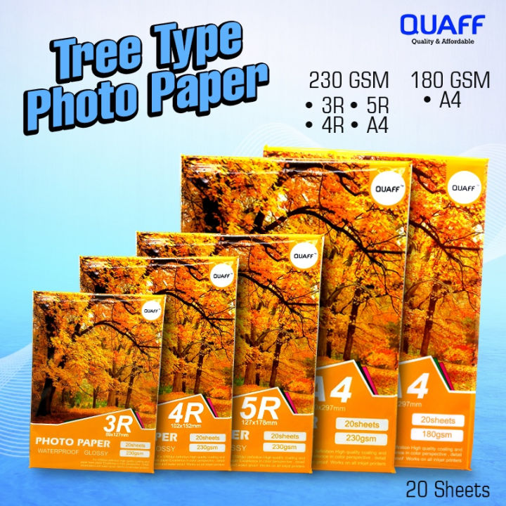 QUAFF Tree Type Glossy Photo Paper 180gsm - 230gsm | 5R | 4R | 3R Size ...