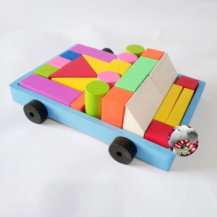 Mainan Susun Balok MOBIL Kayu Wooden Stacking Block Blocks Anak Murah ...
