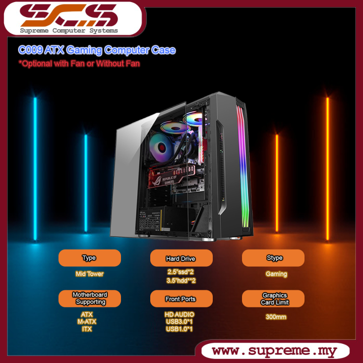C009 ARGB Fans ATX Gaming PC Case Open Tempered Glass (OPTIONAL 4 RGB ...