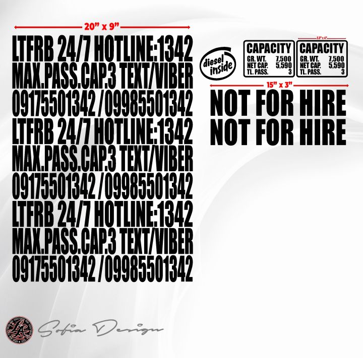 LTFRB MARKINGS SET + CAPACITY AND NOT FOR HIRE STICKER | Lazada PH