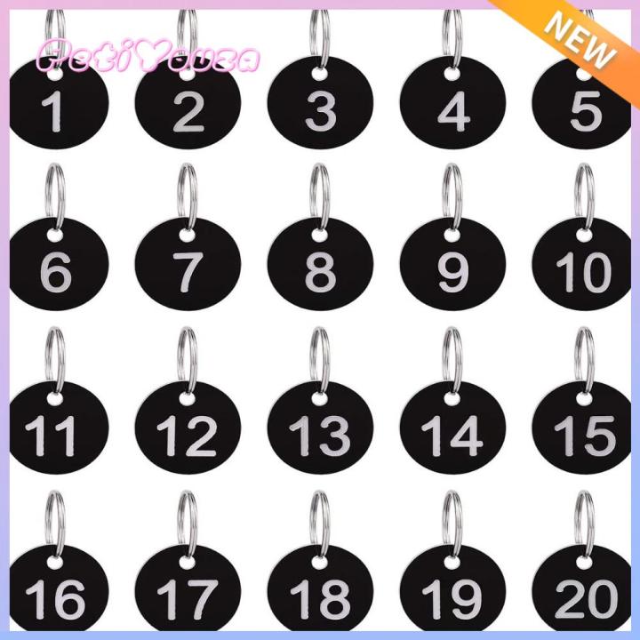 20 Pack 1-20 Numbers Tags 35mm Black Numbered Keychains Dormitory Keys ...
